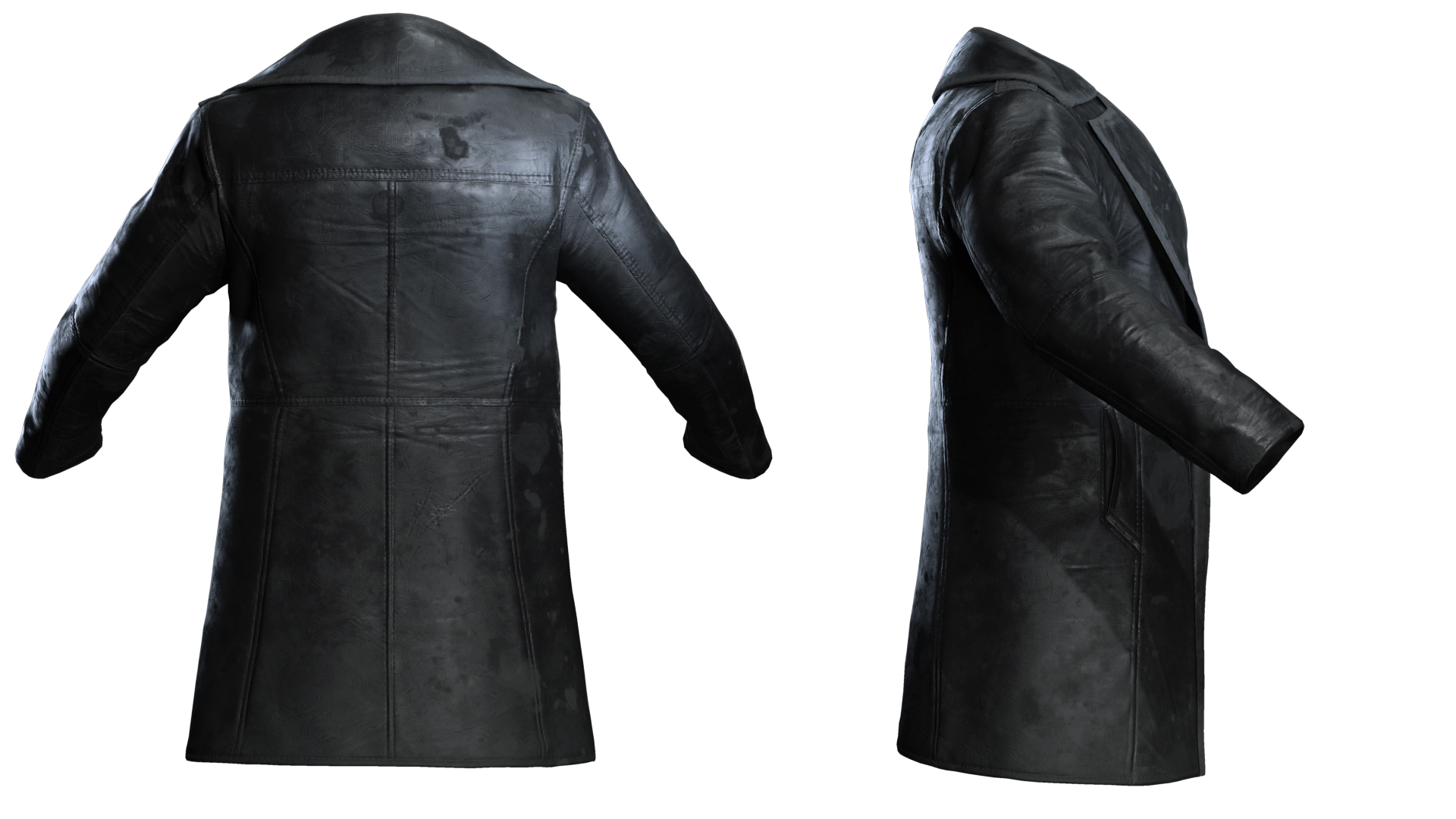 Realistic Black Leather Trench Coat
