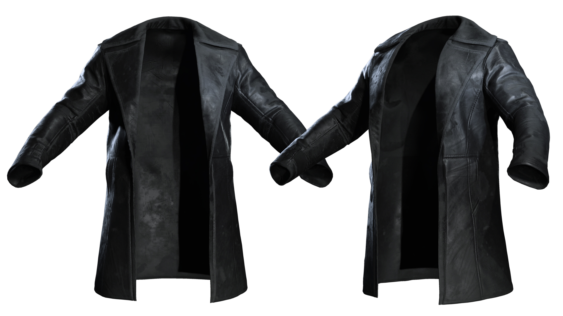 Realistic Black Leather Trench Coat