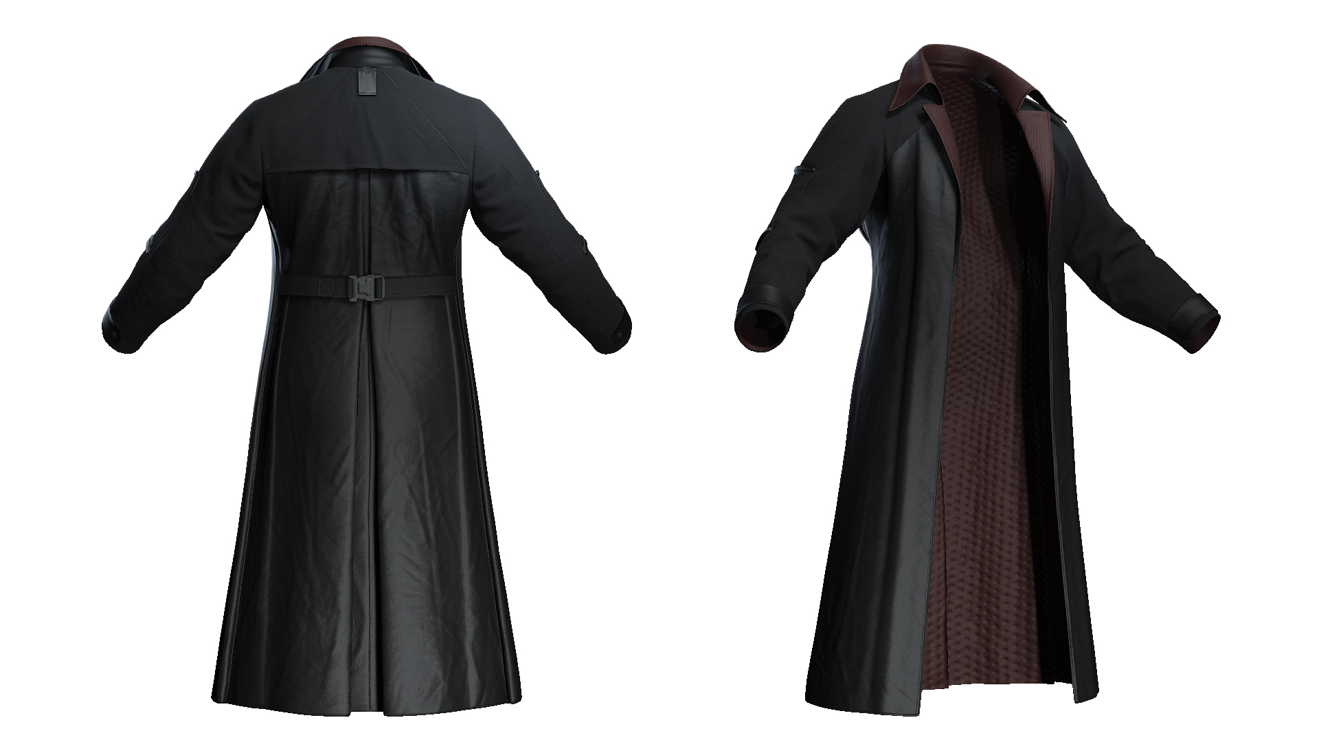 Realistic Trench Coat Long Black Outfit