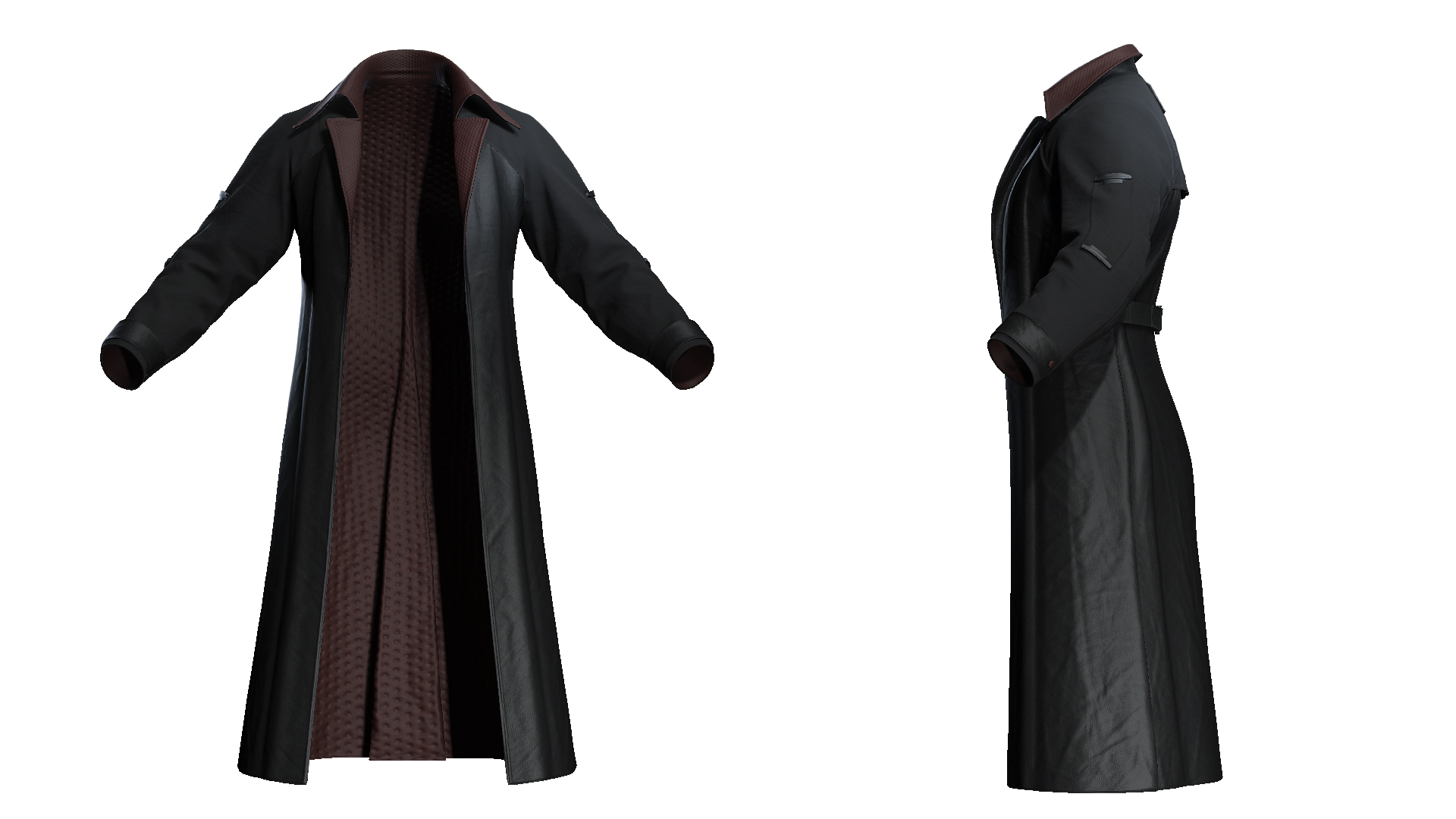 Realistic Trench Coat Long Black Outfit