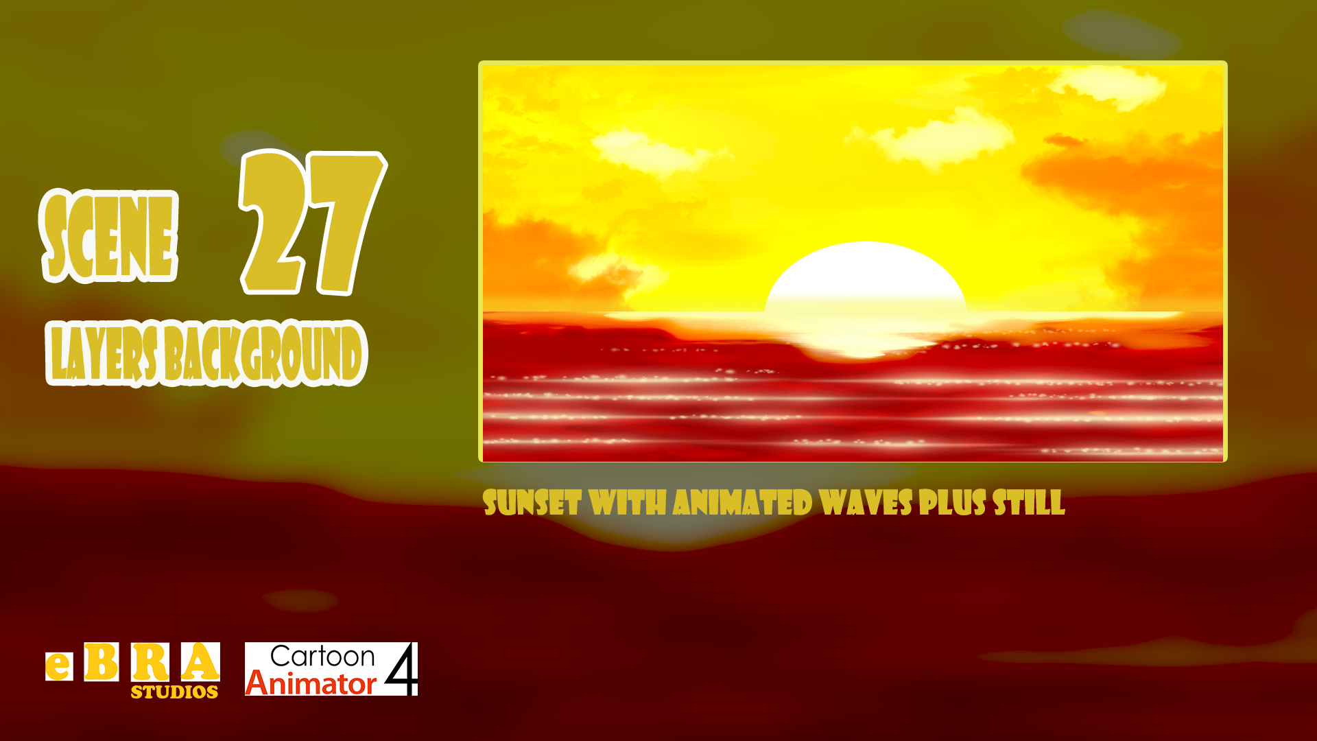Sunset scene with animated waves