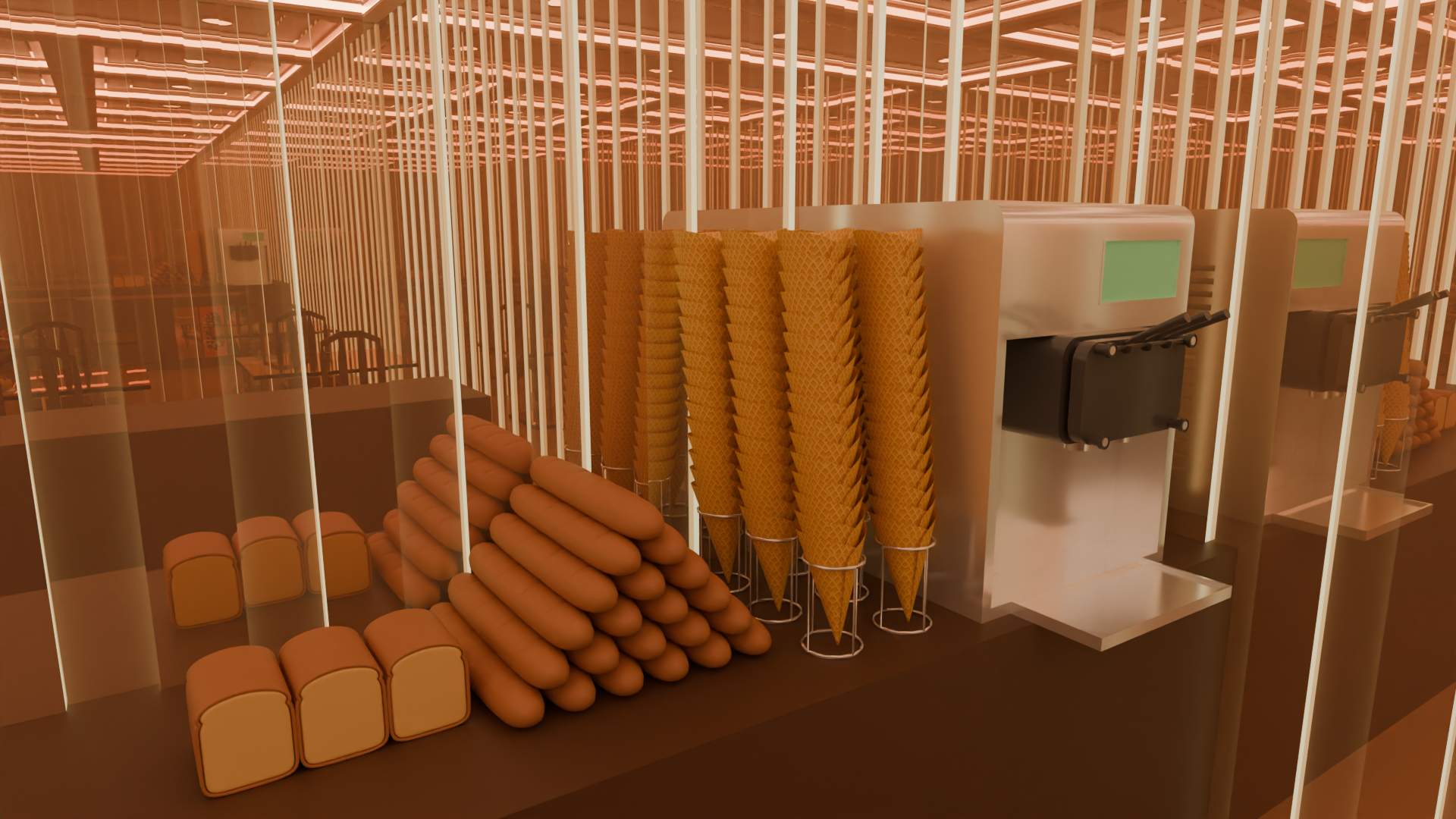 🍰 3D Modern Bakery Interior with Cake Display Game-Ready PBR Scene 🪑