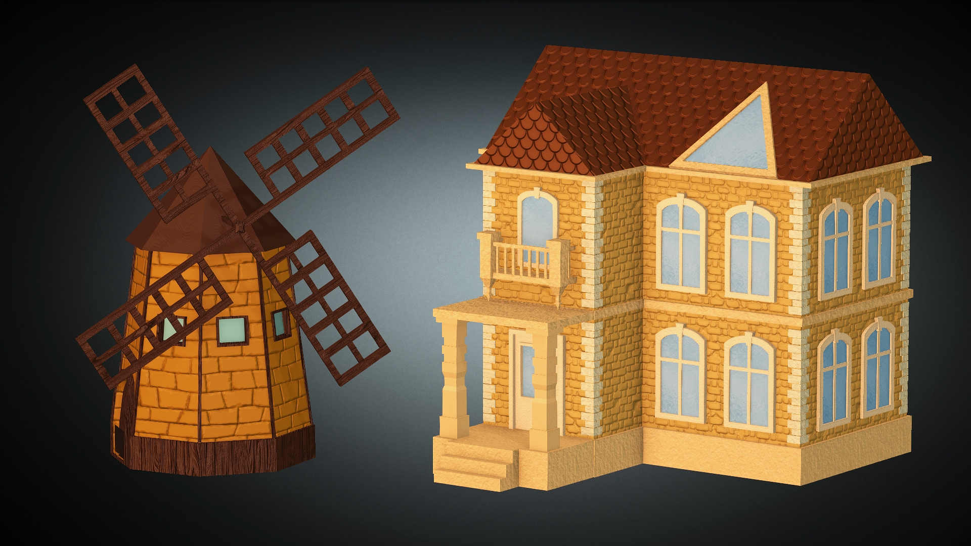 Stylized farm landscape