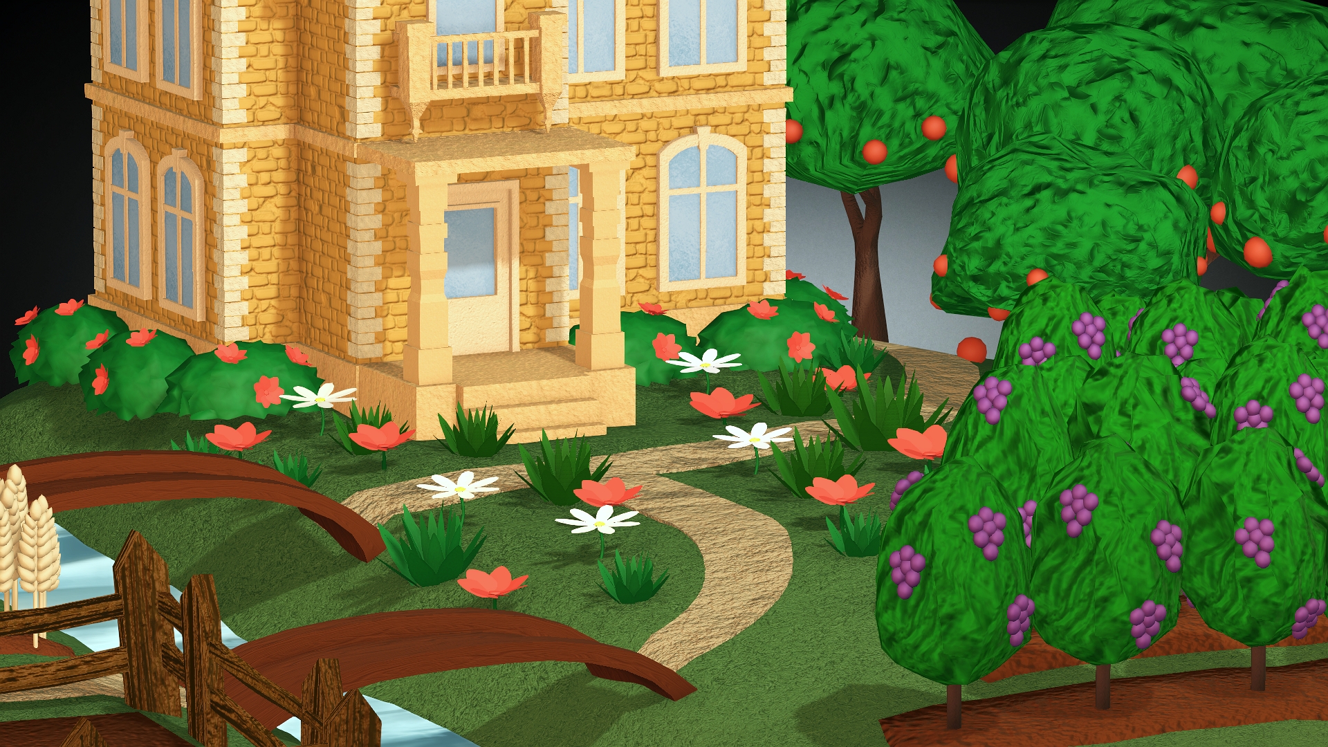 Stylized farm landscape
